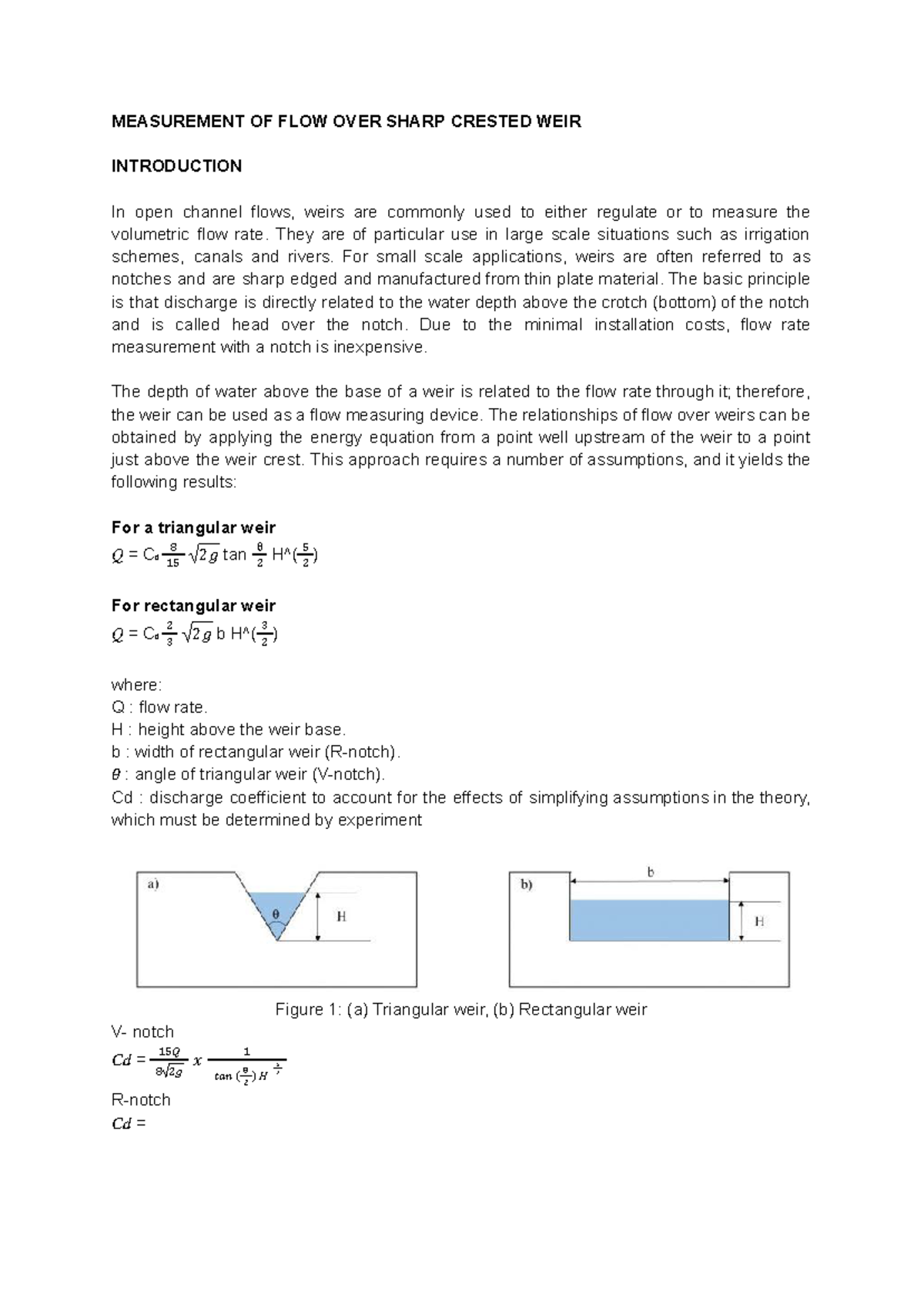 Crested Weir Lab Report - Measurement of Flow Analysis - Studocu