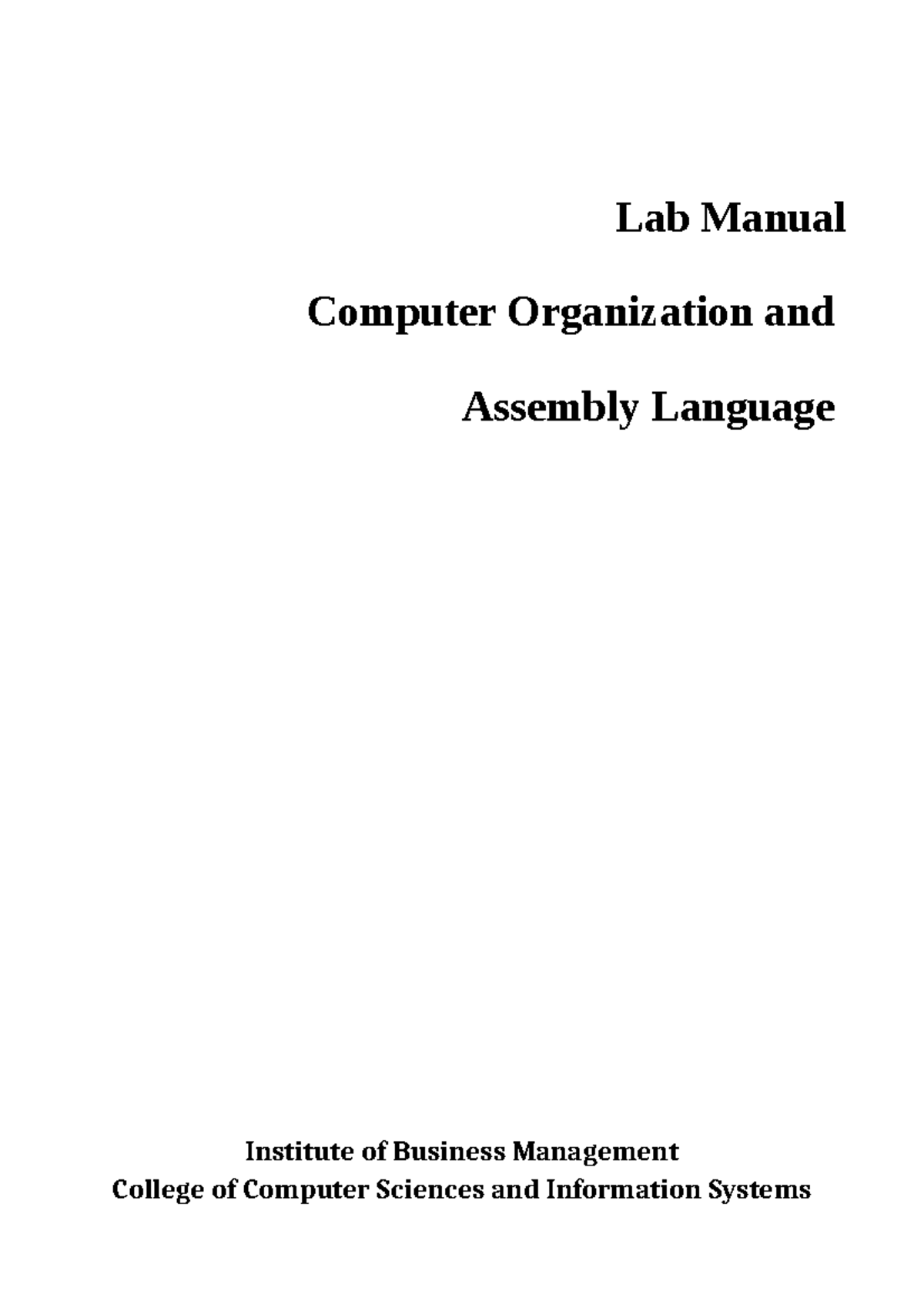 Lab Manual: Computer Organization & Assembly Language (CSC-BCS) - Studocu