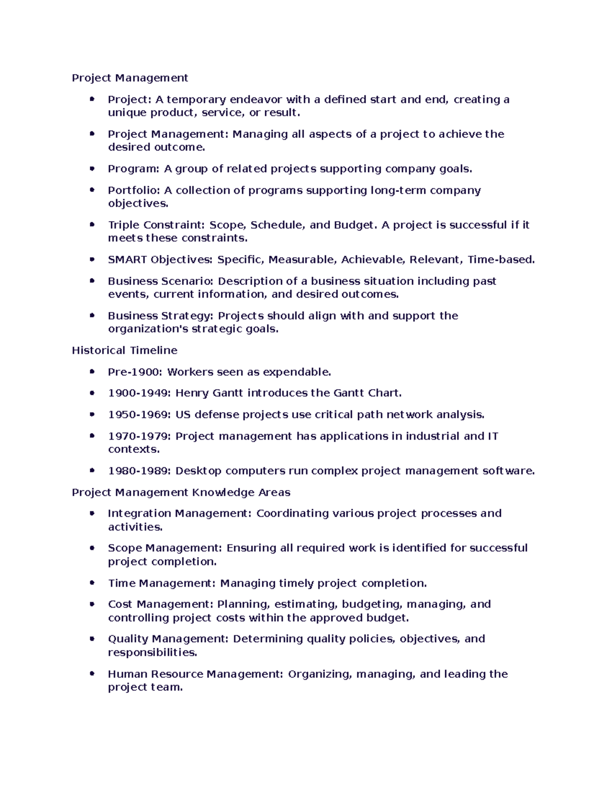 PRJ MNG - Comprehensive Outline of Project Management Principles - Studocu
