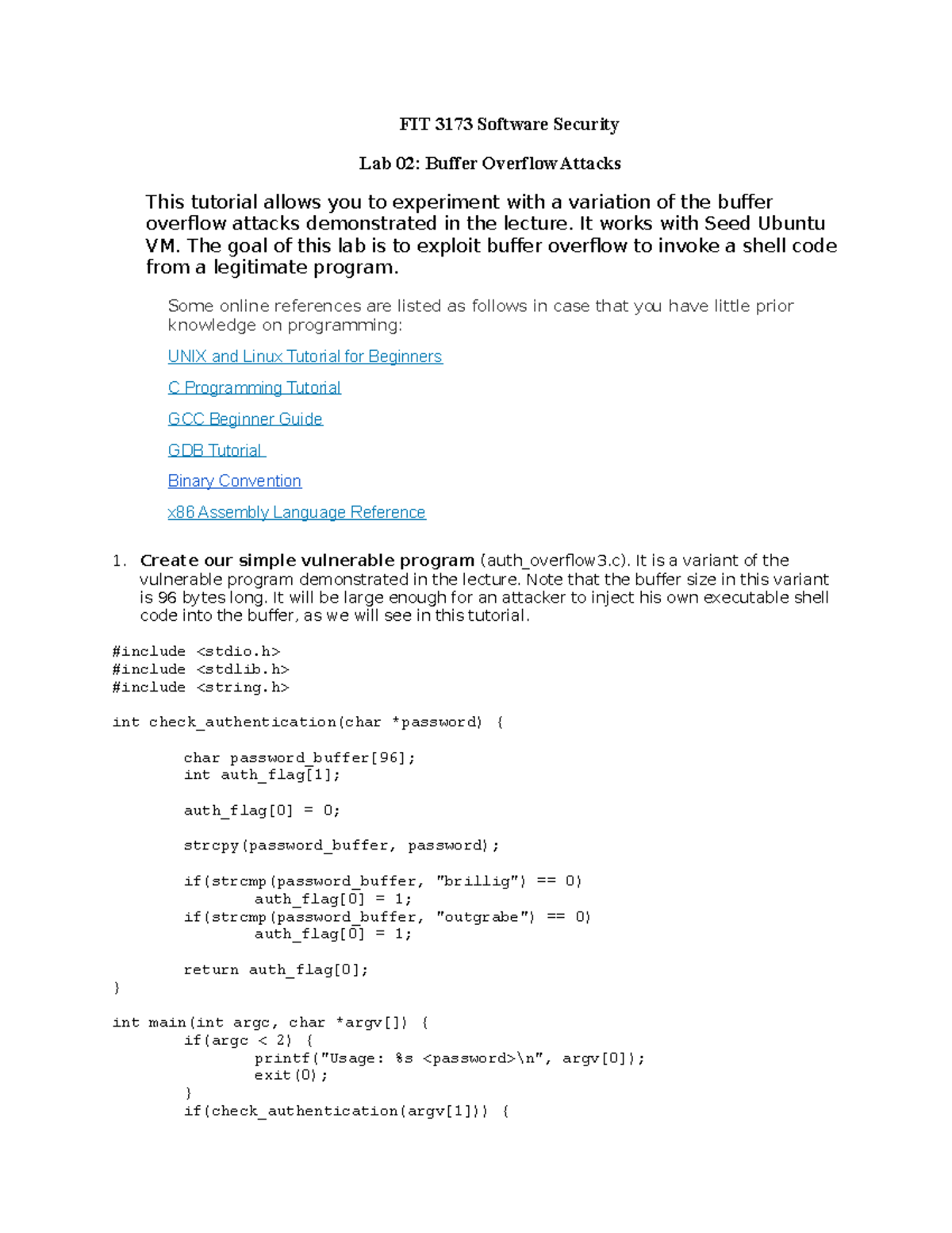 Buffer Overflow Tutorial - FIT 3173 Software Security Lab 02: Buffer ...