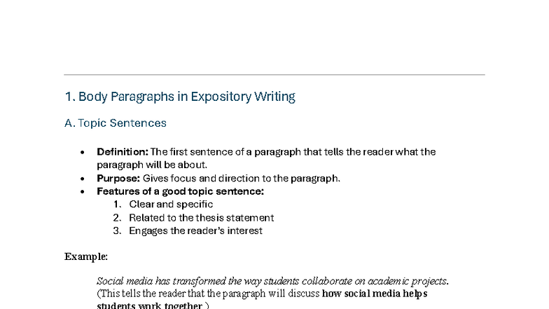 BS Expository Writing: Body Paragraphs & Conclusions Guide - Studocu