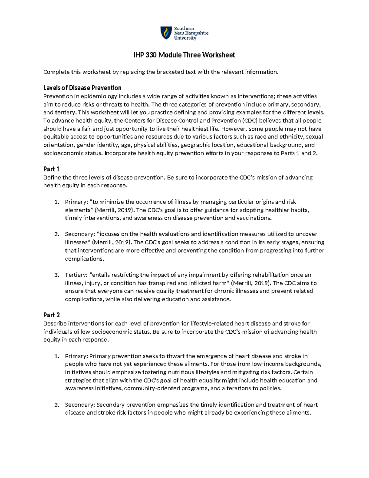 IHP 330 Module Three Worksheet - IHP 330 Module Three Worksheet ...