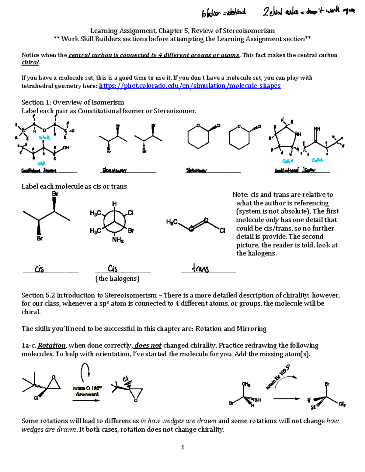 Ch+5 Stereoisomers: Review of Chiral Molecules and Their Properties ...