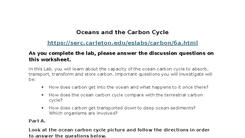 Oceans and the Carbon Cycle Lab Worksheet (OCE 101) - Studocu