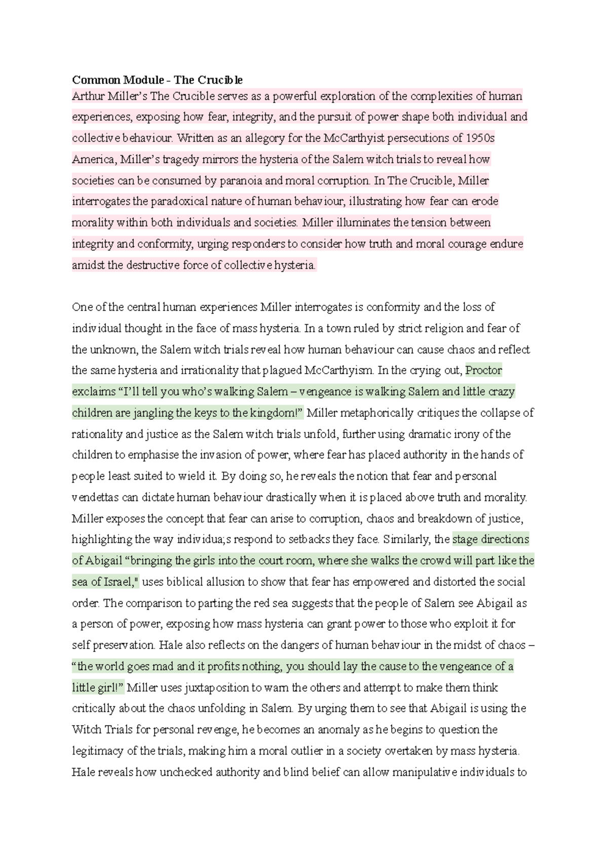 HSC - Study Notes on The Crucible: Fear, Power, and Human Behavior ...