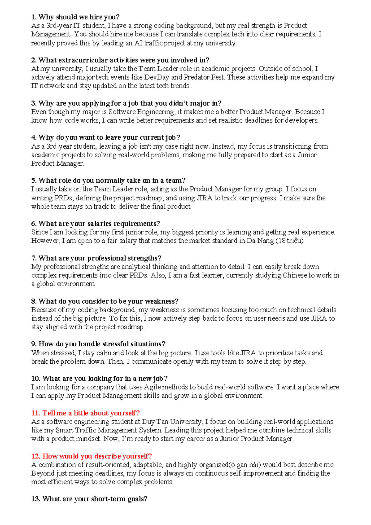 20 Interview Questions for Junior Product Manager (IT) - Studocu