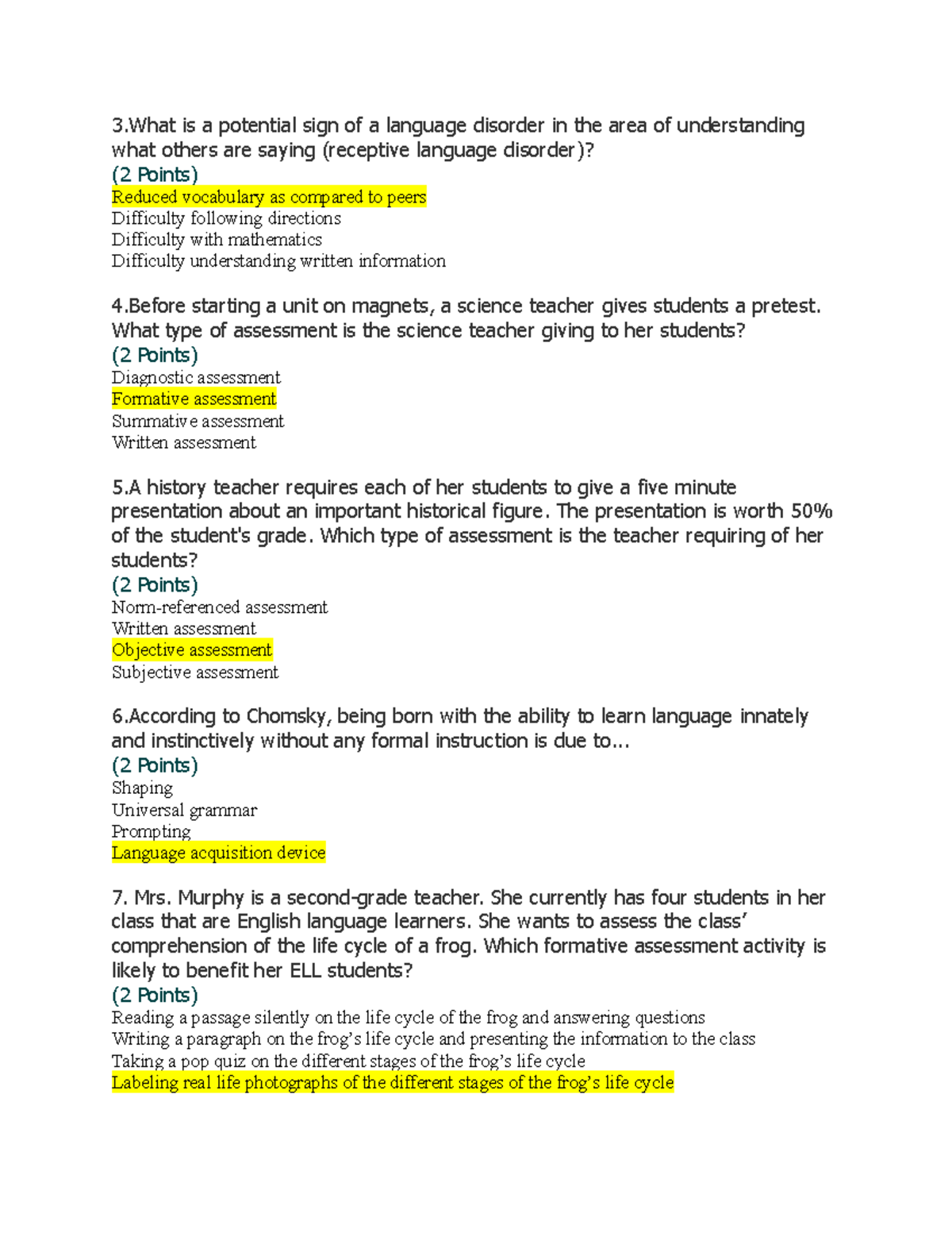 EDU 101 Practice Exam 2: Understanding Language Disorders & Assessments ...