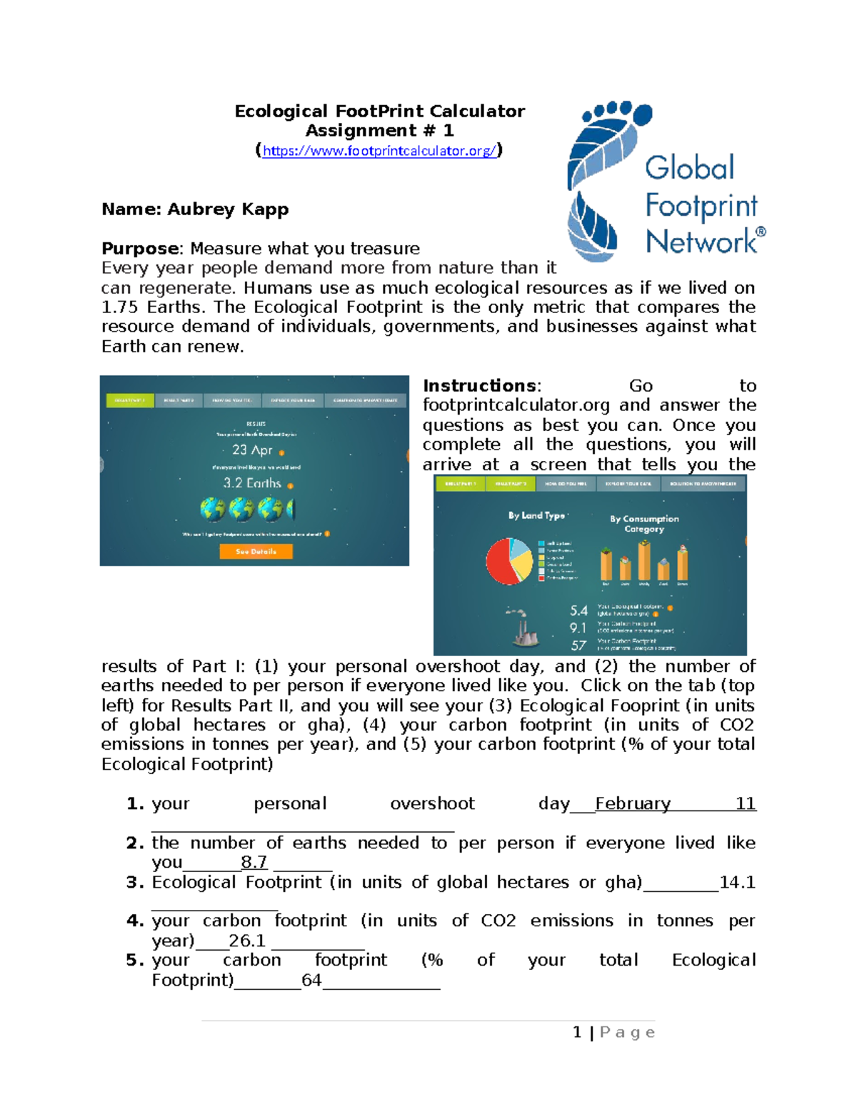 Ecological Footprint Calculator Assignment 1: Measuring Sustainability - Studocu
