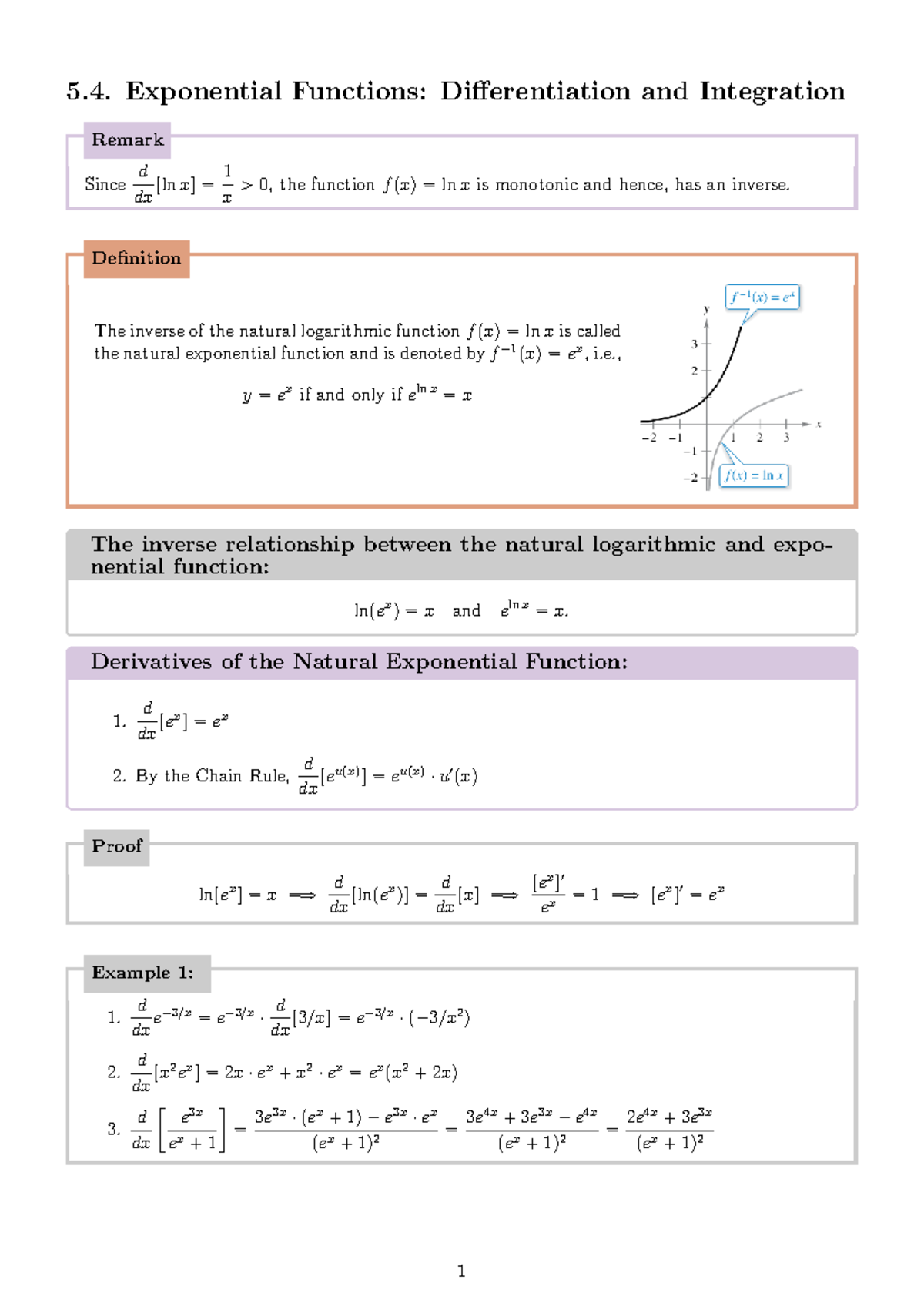 Notes for 5.4 and 5 - rwtwt - 5. Exponential Functions: Differentiation ...