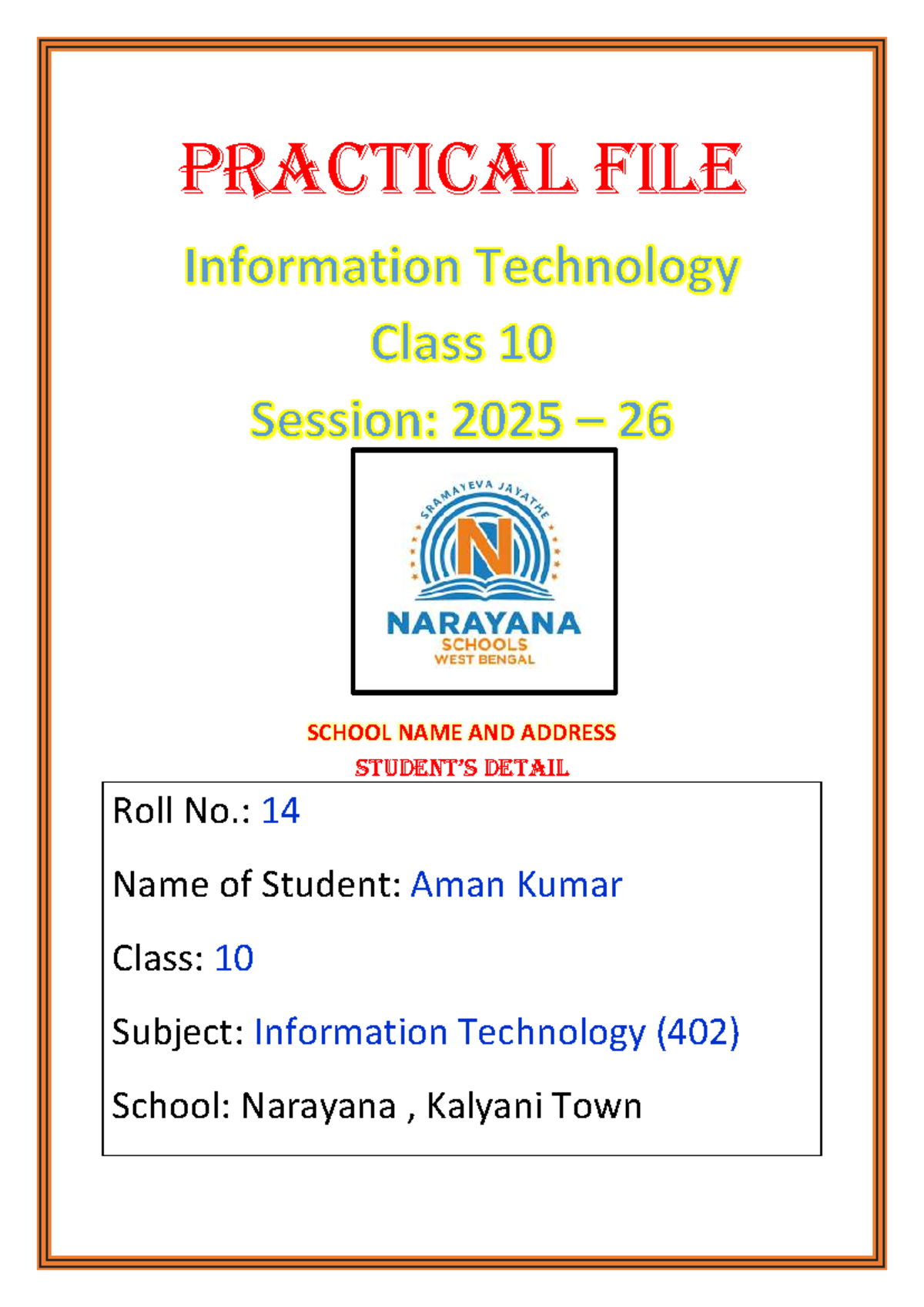 IT (402) Practical File Submission - Class 10 (2025-26) - Studocu