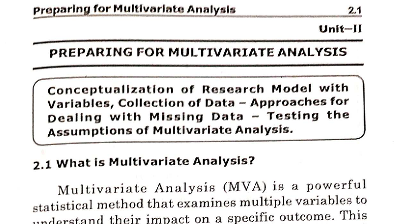 Unit-2 Notes: Preparing for Multivariate Analysis (OMG355) - Studocu