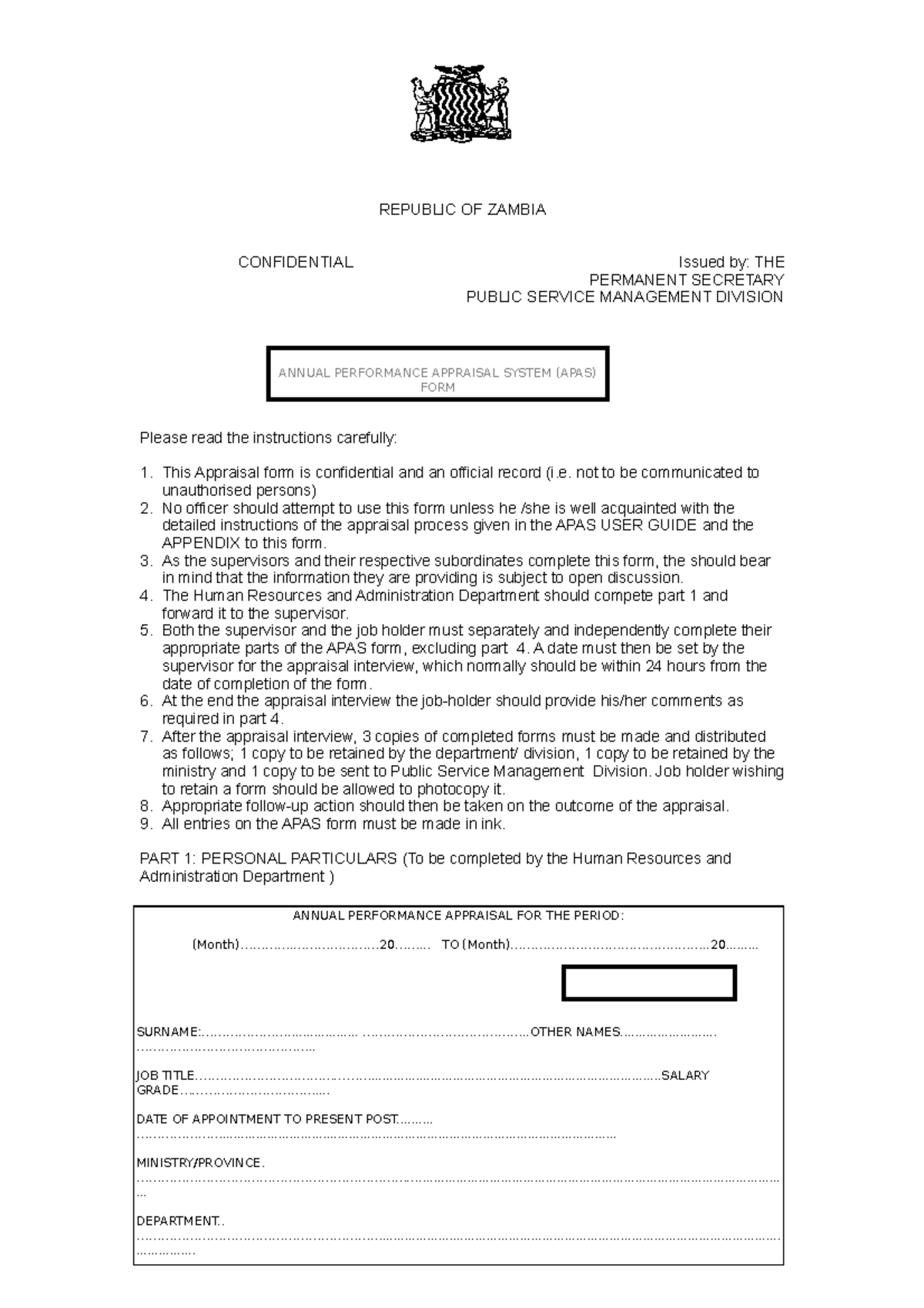 Annual Performance Appraisal System (APAS) Form 2 Guidelines - Studocu