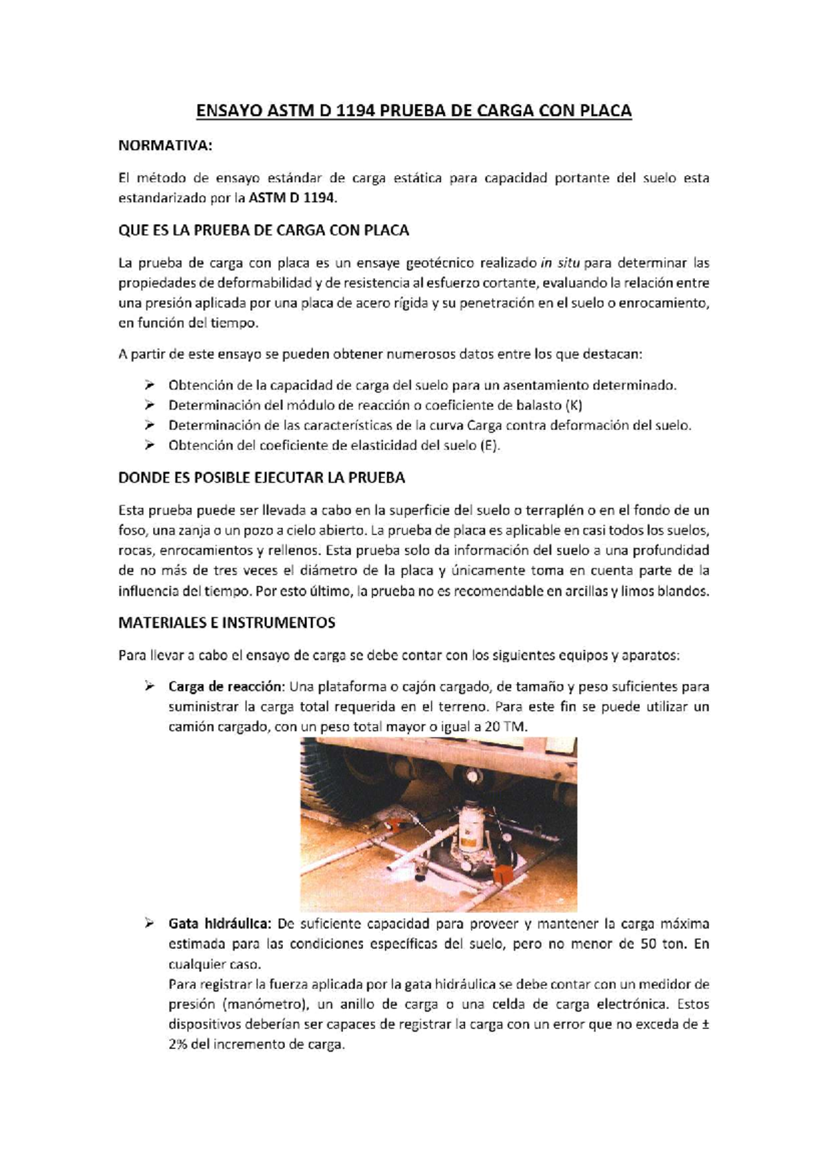 ENSAYO ASTM D 1194: Prueba de Carga con Placa en Geotecnia - Studocu