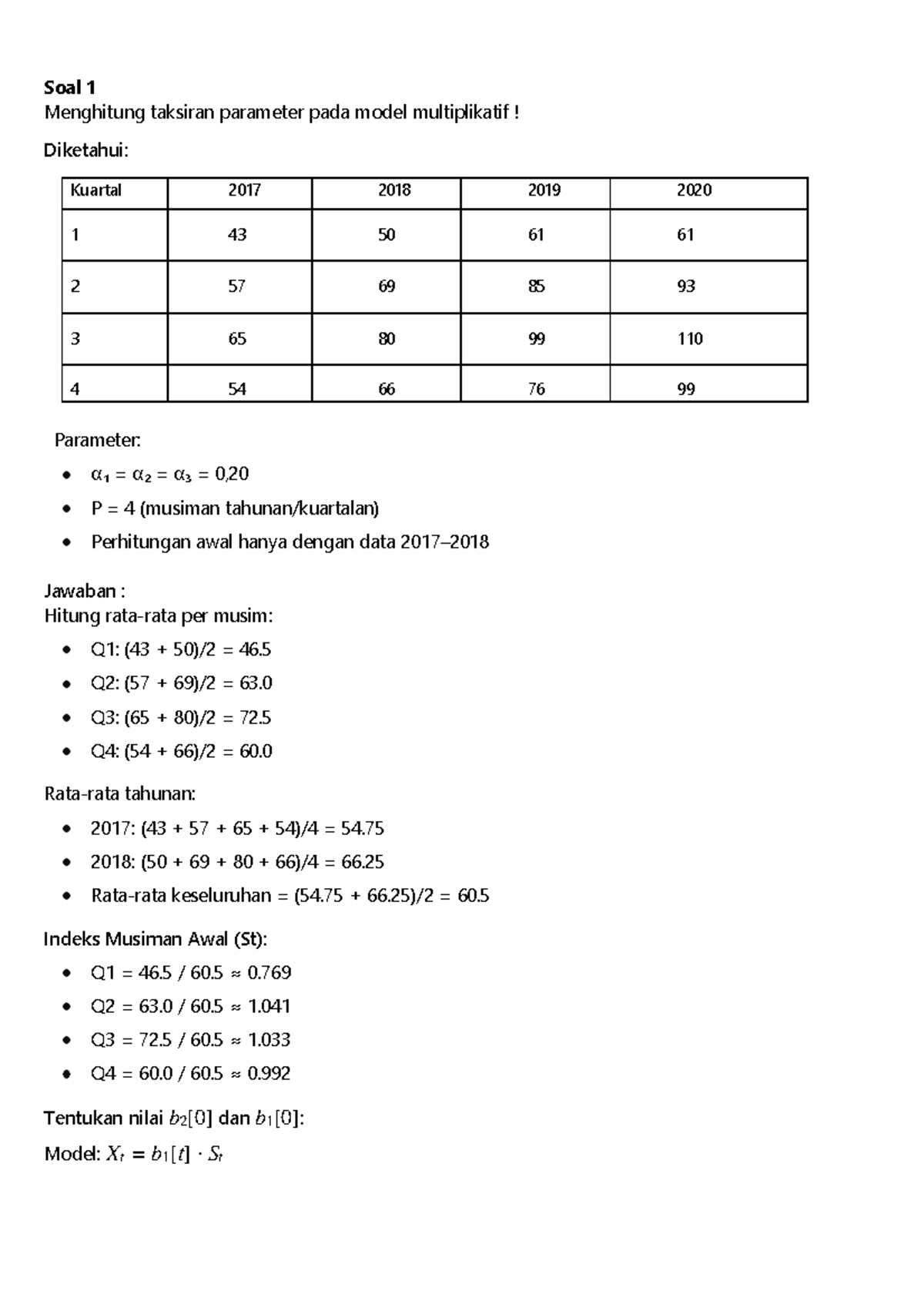 Tugas Metode Peramalan: Soal 1-3 Analisis Model Multiplikatif dan ...
