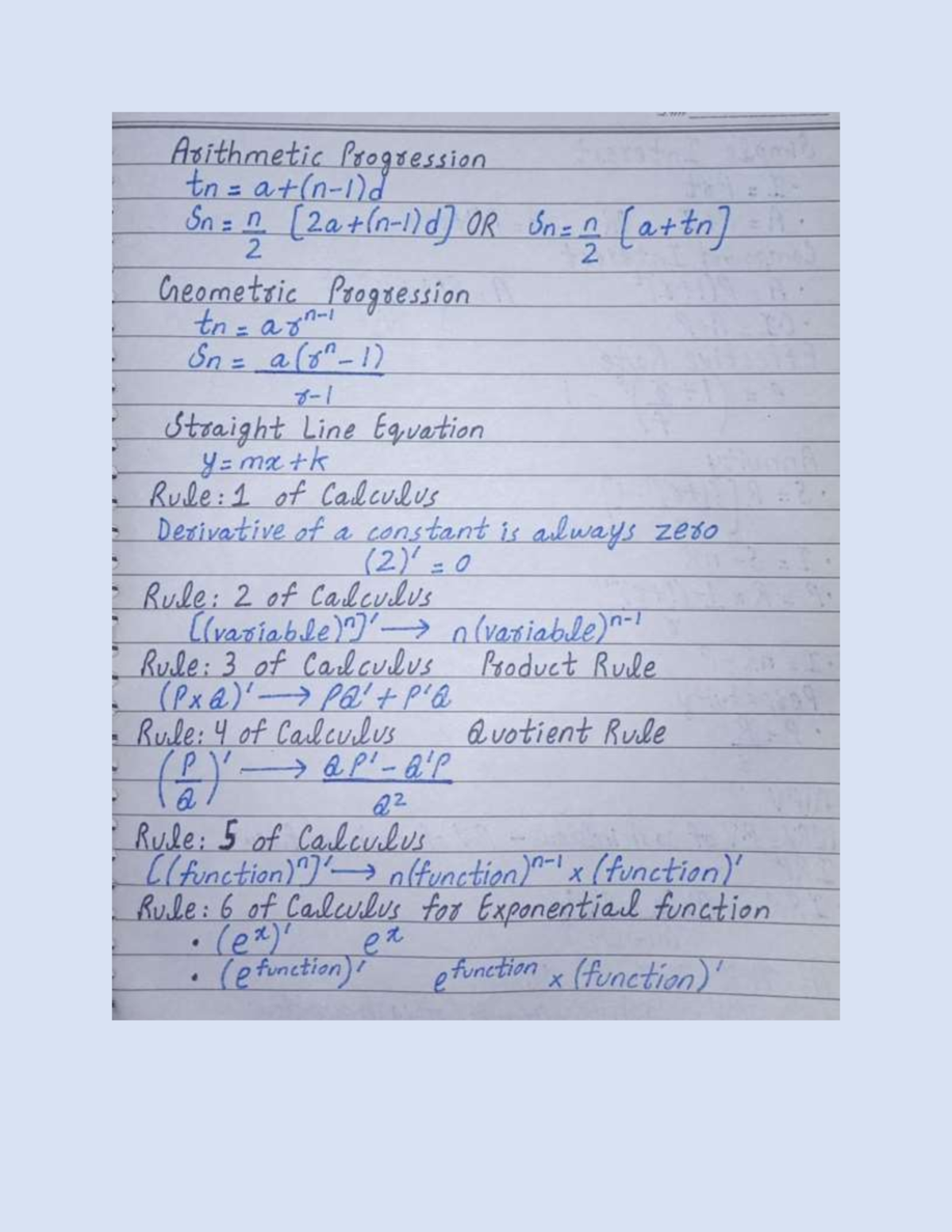 Bmsi Formula's - Arithmetic Progression tn Sn n OR 2 2 Geometric ...