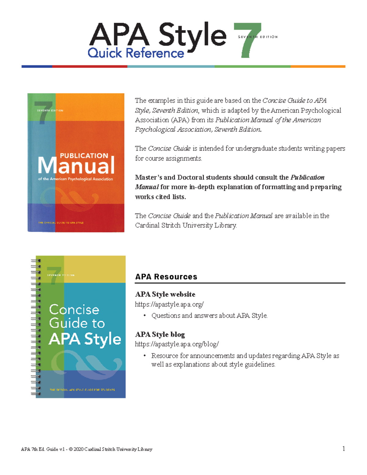 APA Style 7th ed quick reference - The examples in this guide are based ...