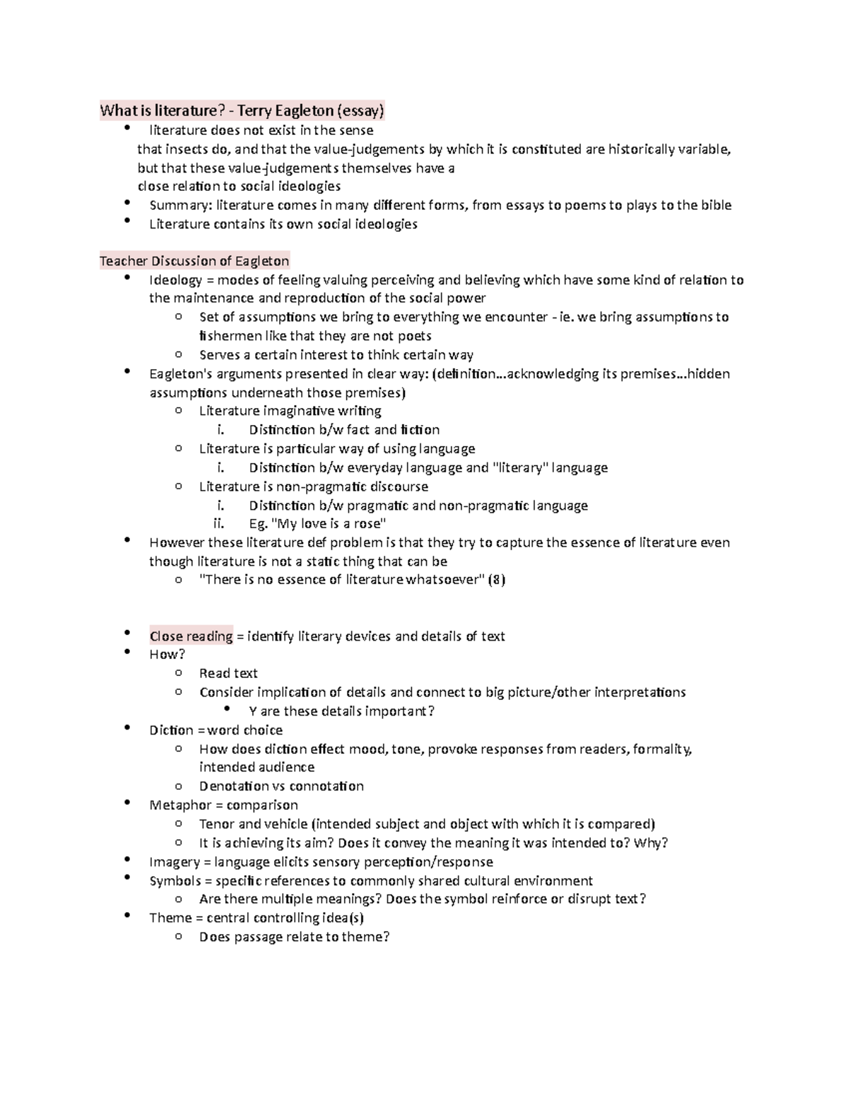 Close Reading Notes on Literature by Kurt Pabst - Studocu