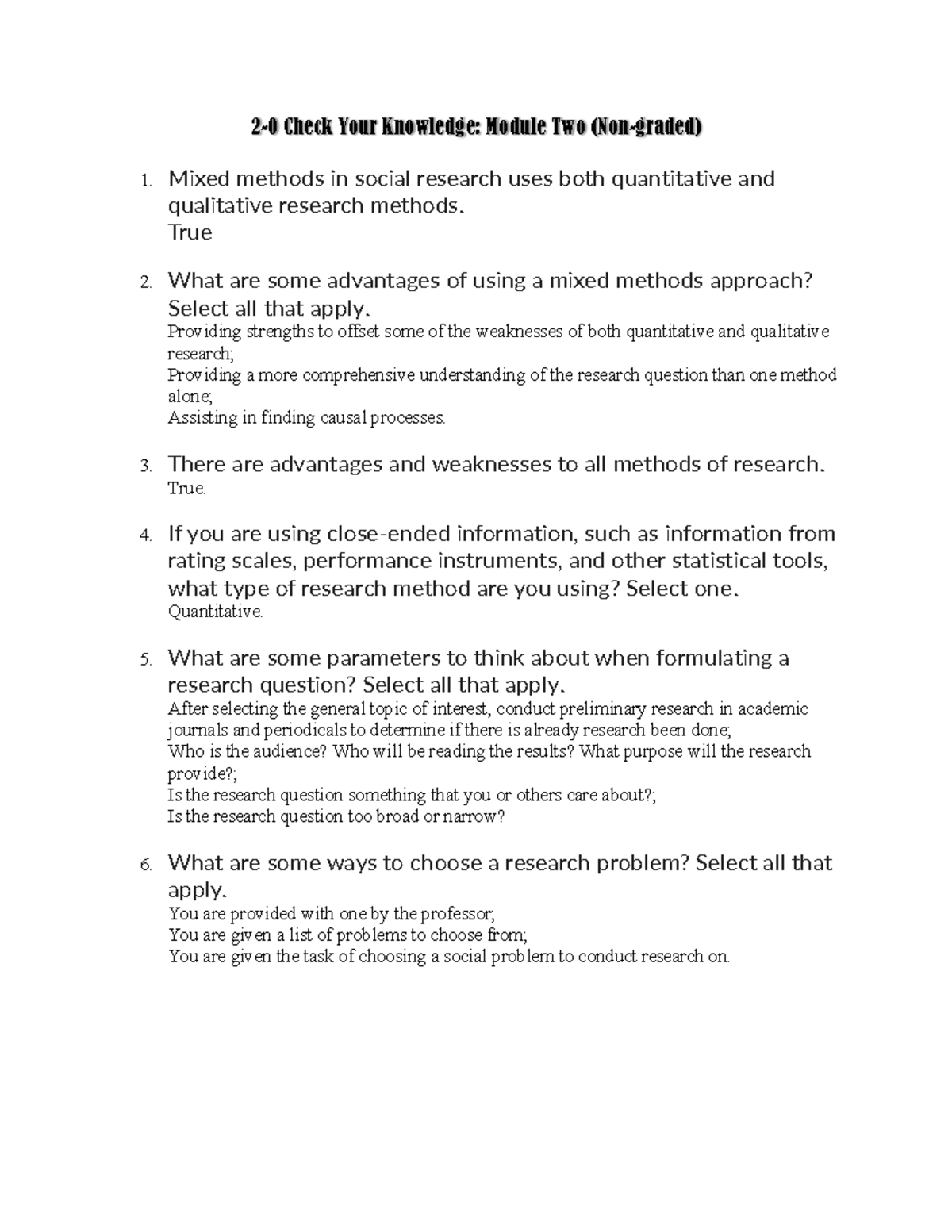 Check Your Knowledge: Mixed Methods in Research (Module 2, Non-graded ...