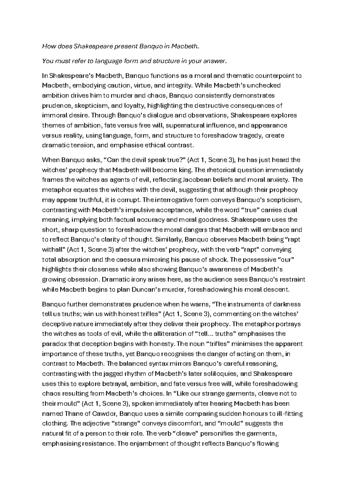 Character Analysis of Banquo in Macbeth (ENG 101) - Studocu