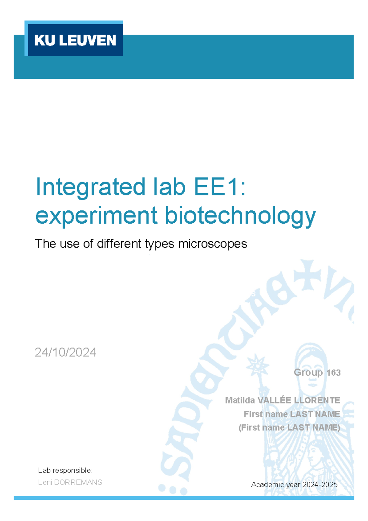 Integrated Lab Microscopy - Integrated lab EE1: experiment ...