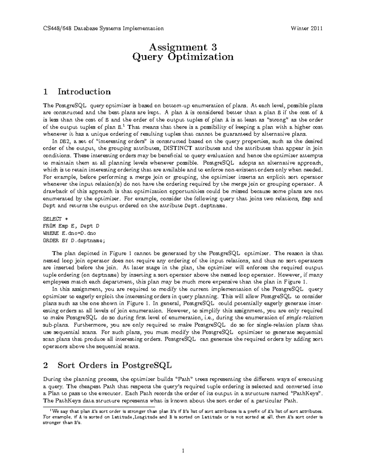 A3 - Hhbhb - Assignment 3 Query Optimization 1 Introduction The ...