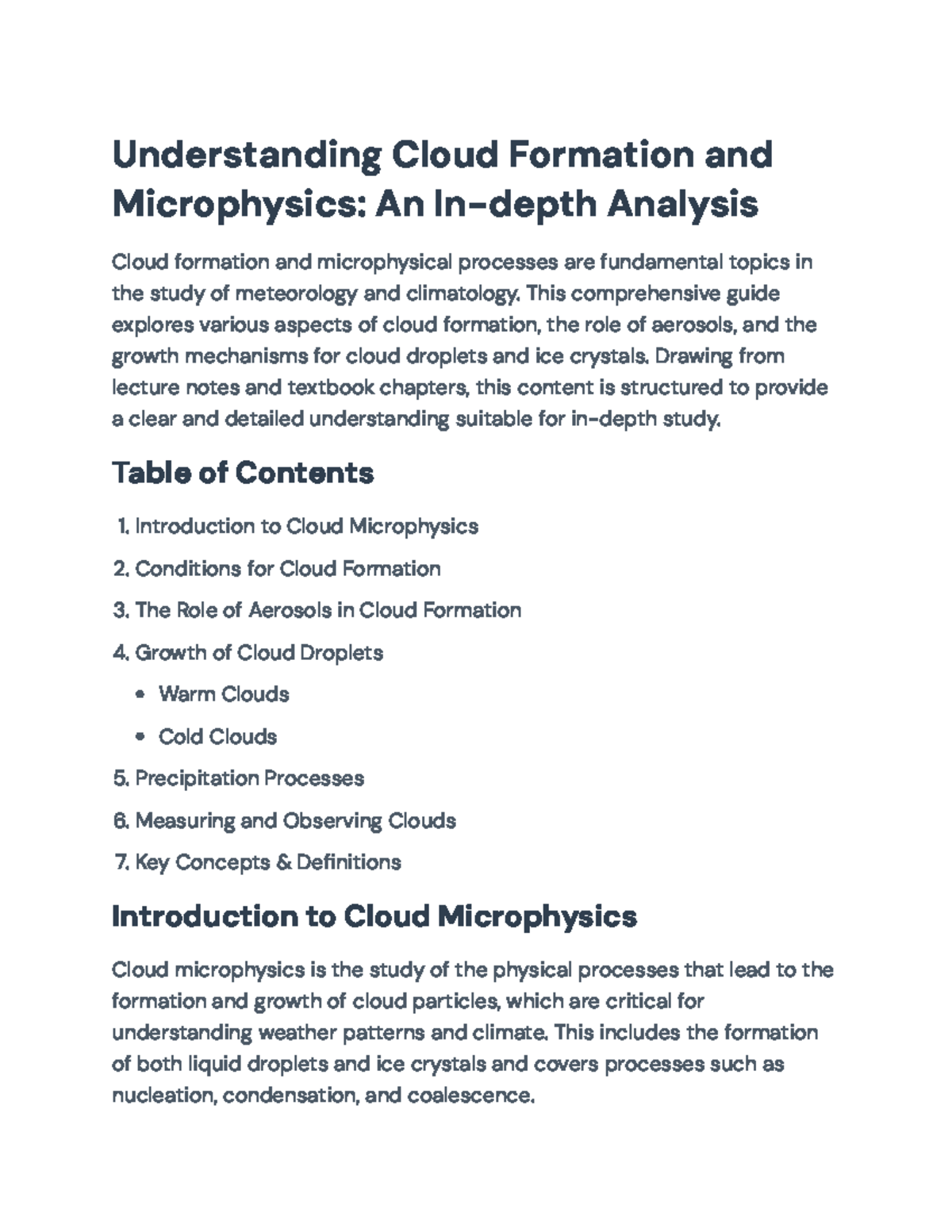 Understanding Cloud Formation and Microphysics: A Comprehensive Overview - Understanding Cloud ...