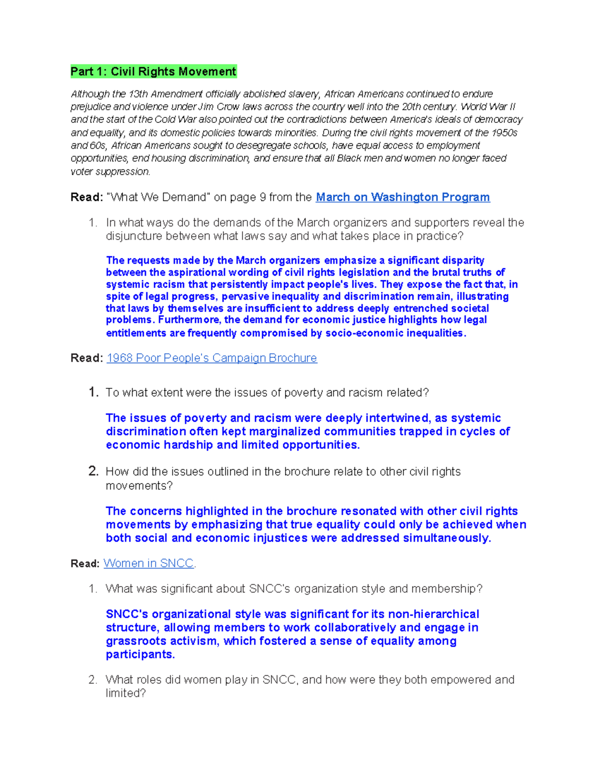 Rights Movements DBQ Series - Part 1: Civil Rights Movement Although ...