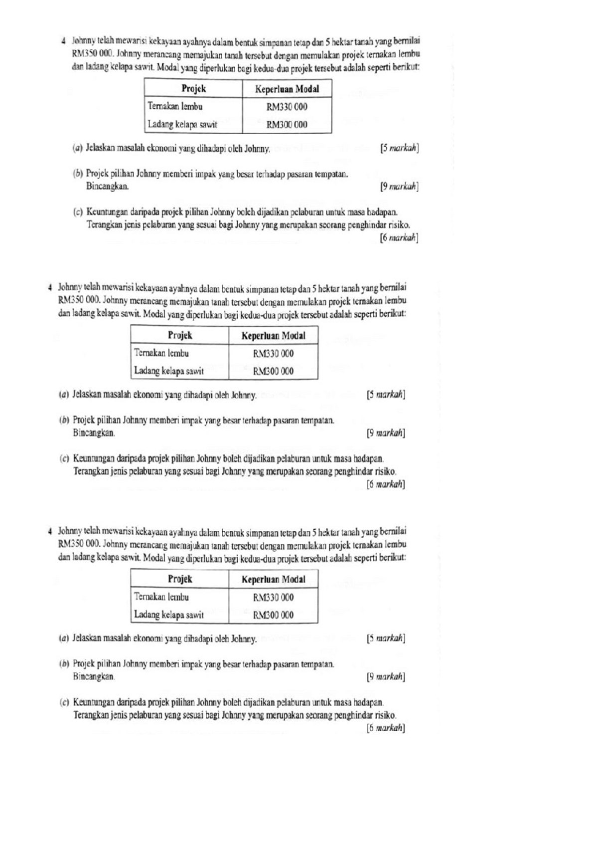 S4 SPM 2020 - Soalan Ekonomi tentang Projek Johnny - Studocu