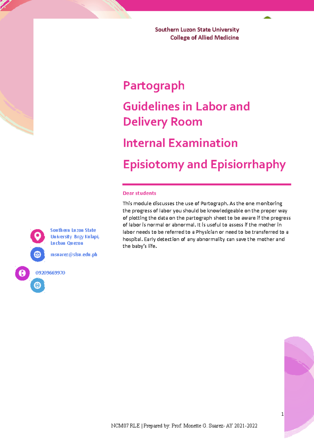 Module 2 - Understanding the Partograph in Labor & Delivery - Studocu