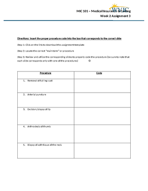 MIC 101 W1A1 - week 1 assignment 1 - Week 1 Assignment 1 1. P_ The portion of charges that an ...