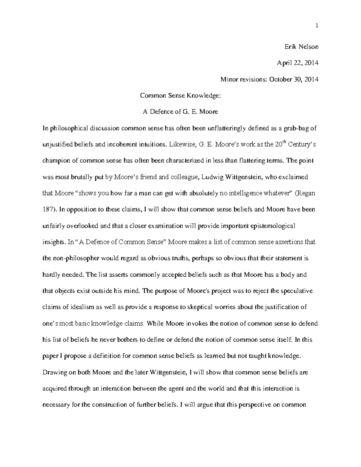 A Defence of G.E. Moore's Common Sense Knowledge: An Analysis - Studocu