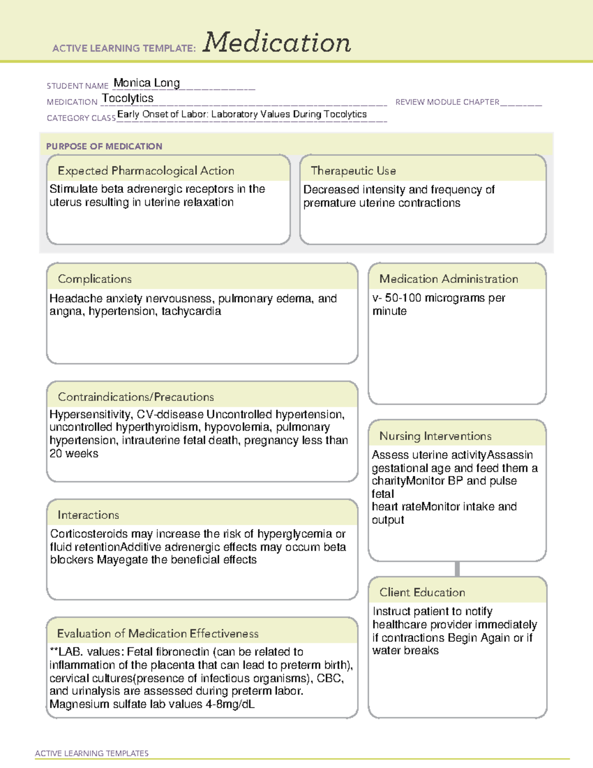 Tocolytics Medication Overview: Active Learning Template Review - Studocu