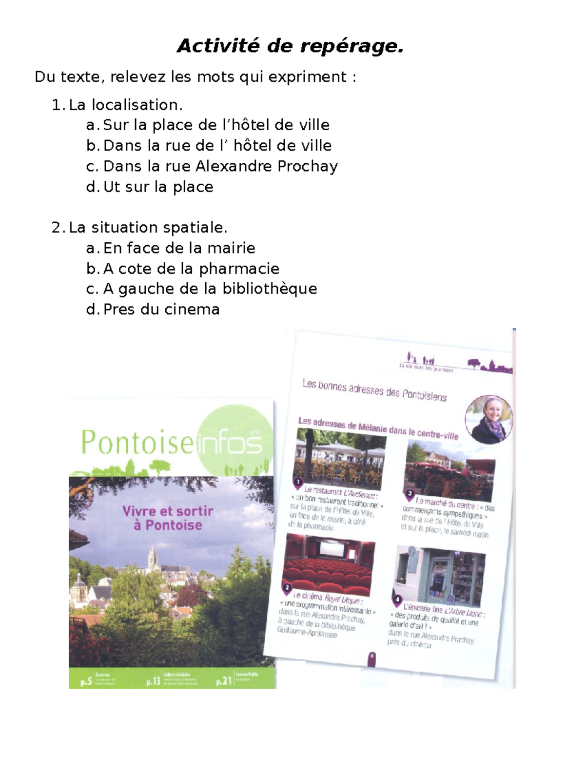 Repérage la situation spatiale - Frances - Activité de repérage. Du ...