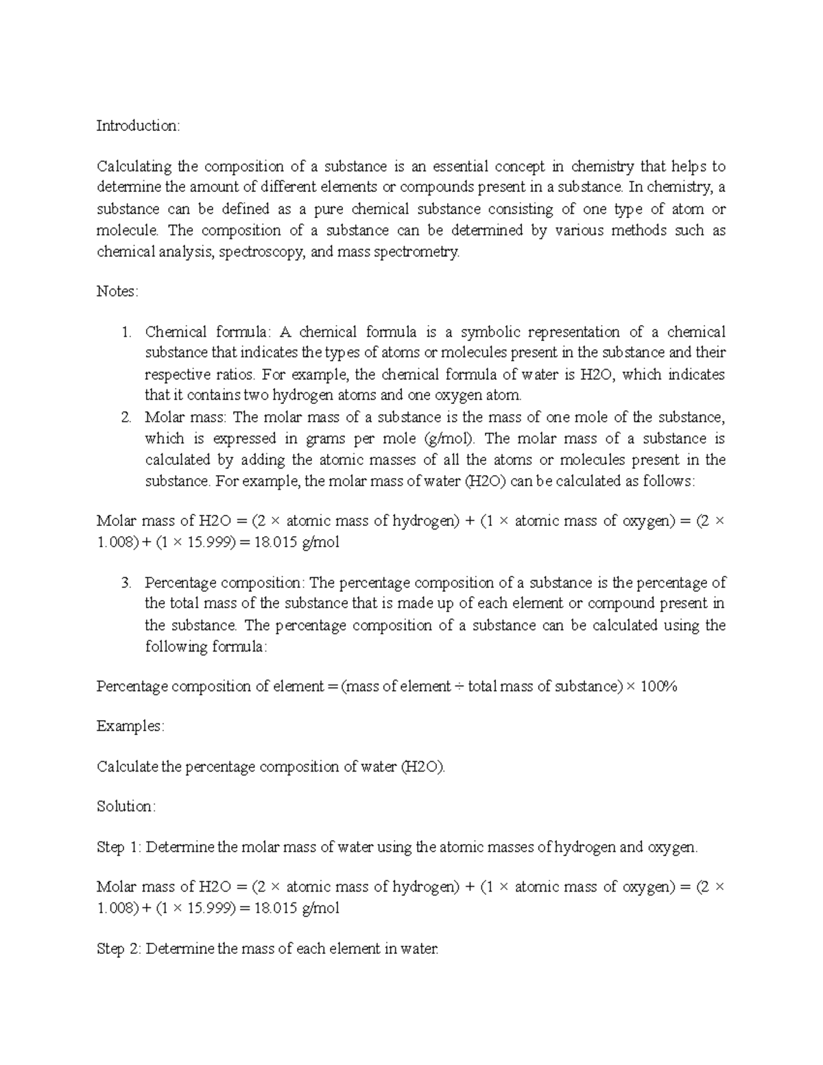 Chem 17 - Calculating Composition with Practice Questions - Introduction: Calculating the - Studocu