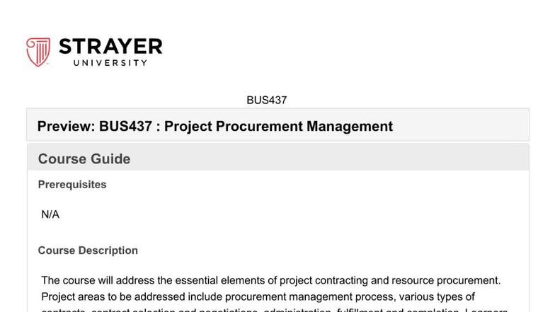 BUS437: Project Procurement Management Course Guide Overview - Studocu