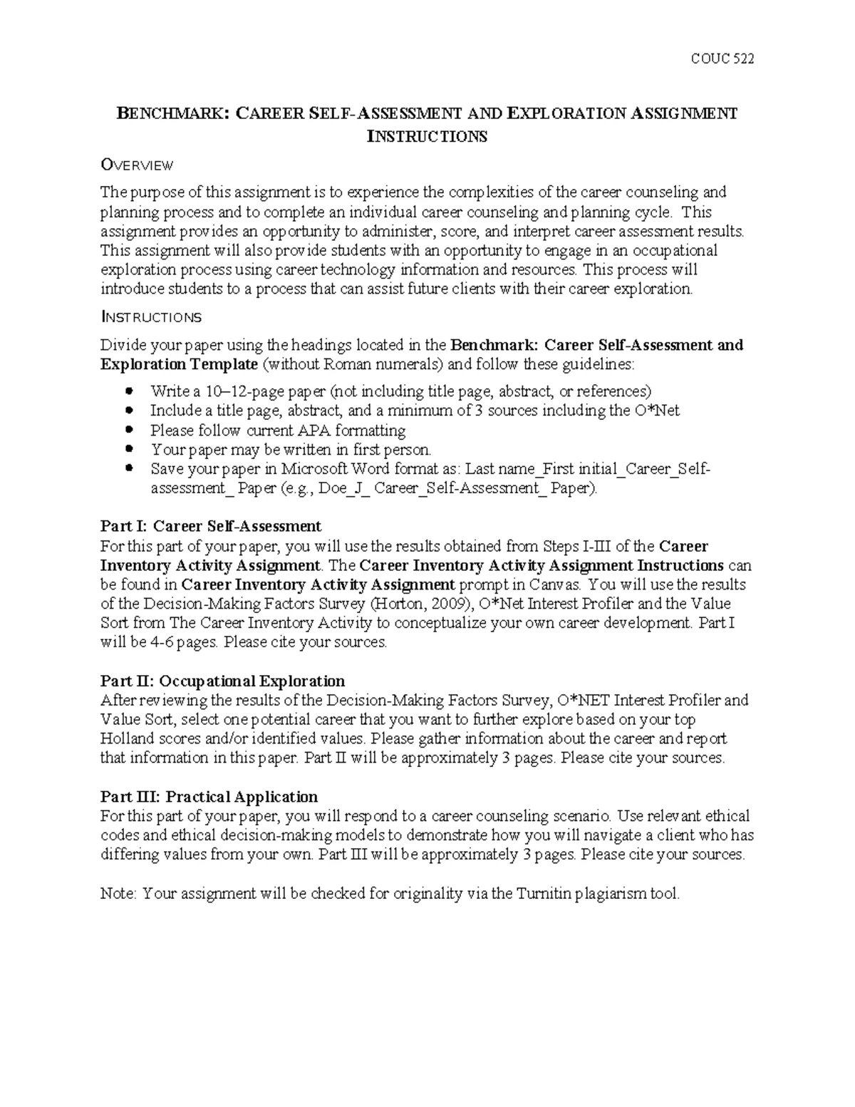 Benchmark Career Self-Assessment & Exploration Template - BENCHMARK ...