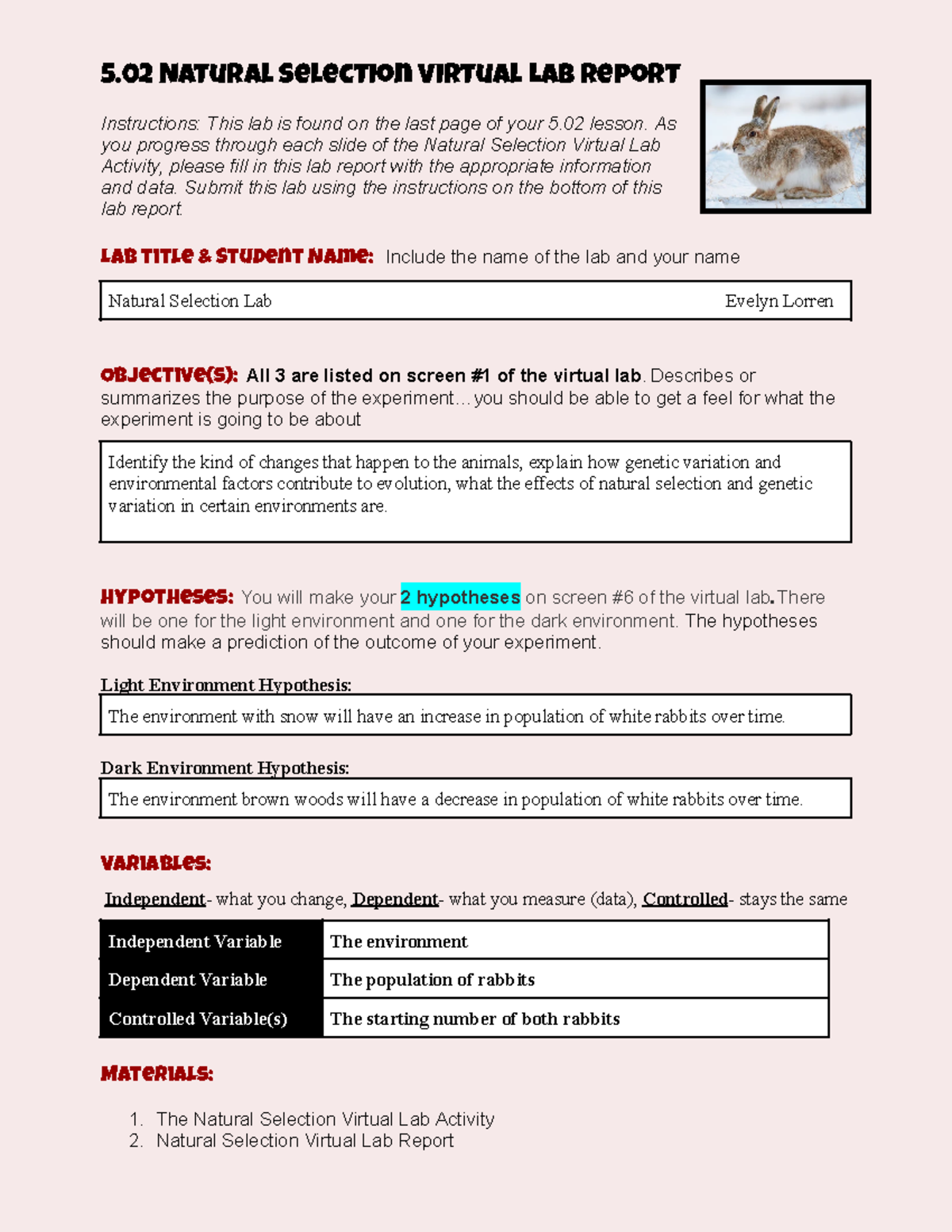 5.02 Natural Selection Virtual Lab Report - Template v23 - Studocu