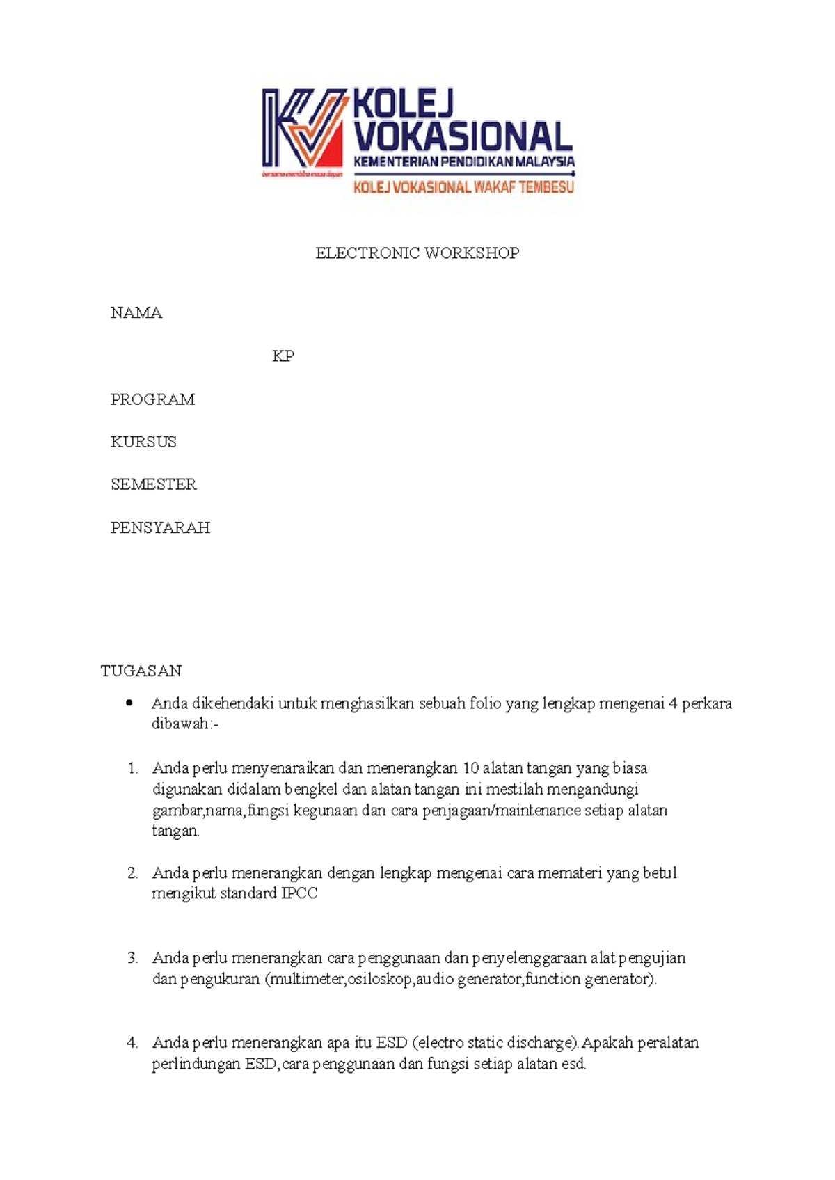 Pb5 - Folio Lengkap Alat dan Teknik dalam Bengkel Elektronik - Studocu