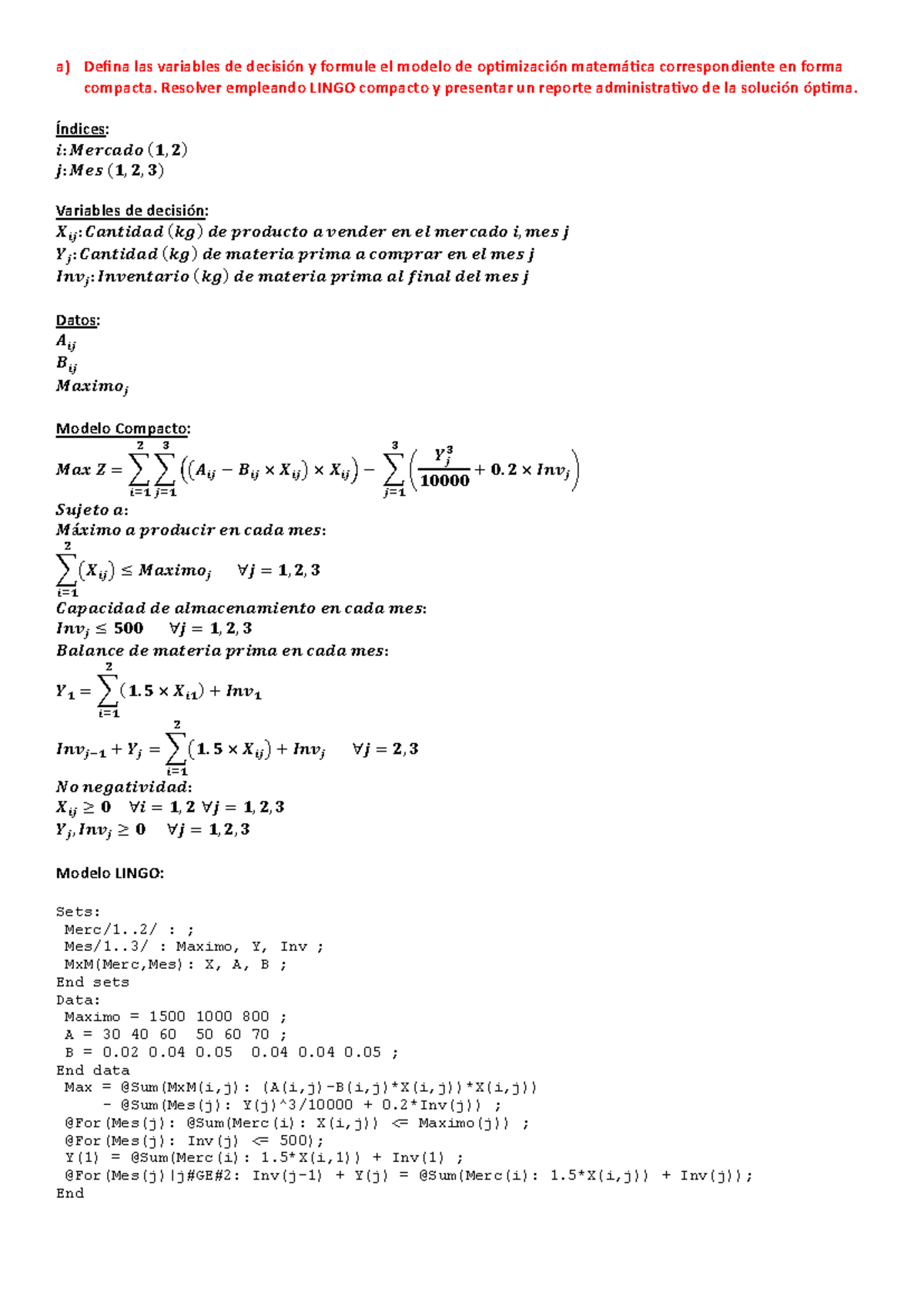 Ejercicio 2 - Practicar: Modelo de Optimización Matemática (MAT-101) - Studocu