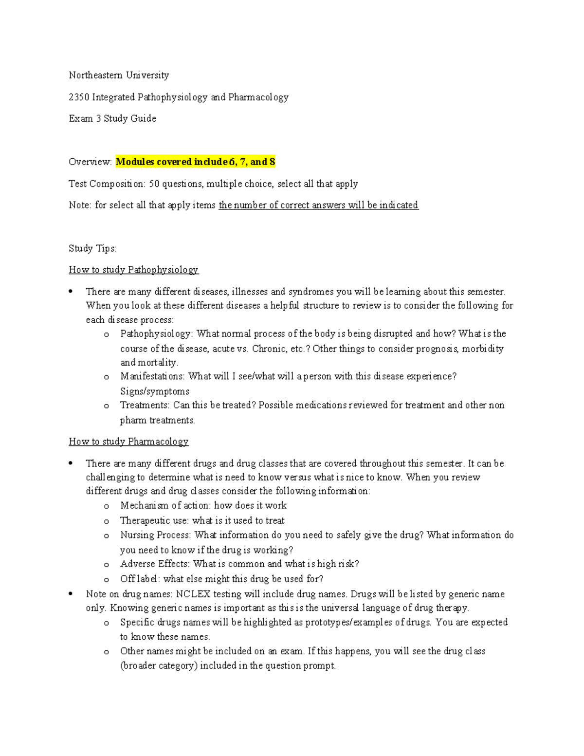 Patho Exam 3 SG - Exam 3 SG - Northeastern University 2350 Integrated ...
