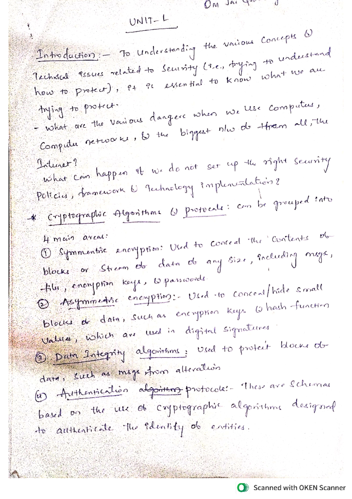 CNS 1st Unit - Introduction to Computer Security Concepts and Cryptography - Studocu