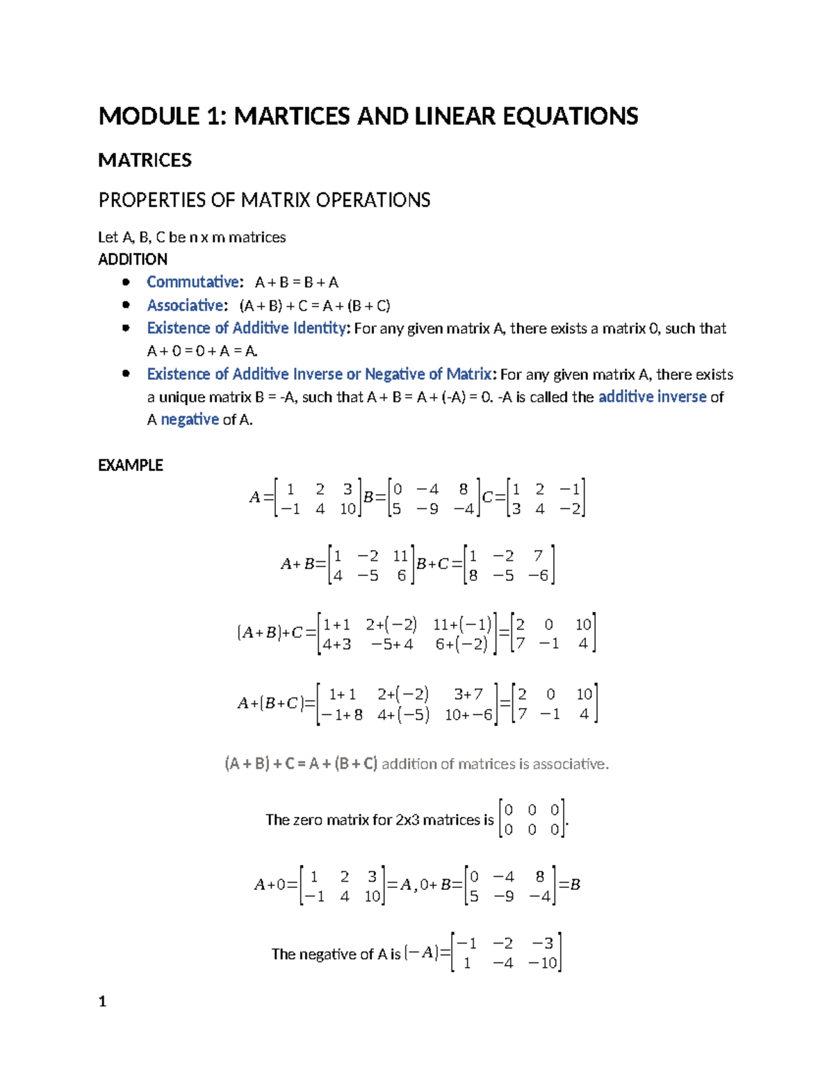Csmath 2: Lecture Notes on Matrices and Linear Equations - Studocu
