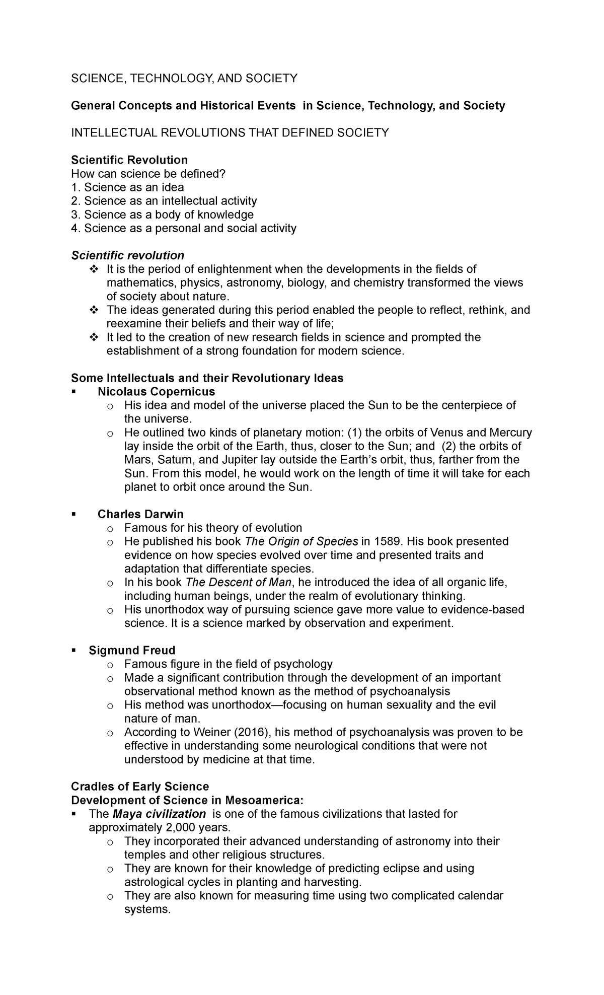 STS 101: Reviewer on Scientific Revolution & Historical Advances in STS ...