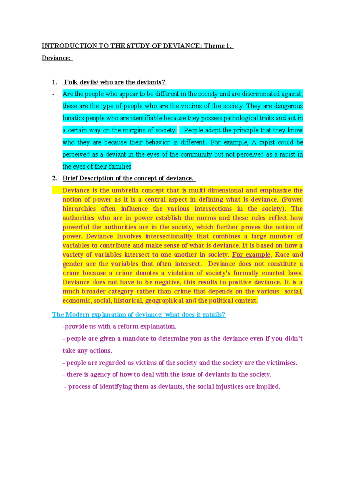 Sociology Deviance notes - INTRODUCTION TO THE STUDY OF DEVIANCE: Theme ...