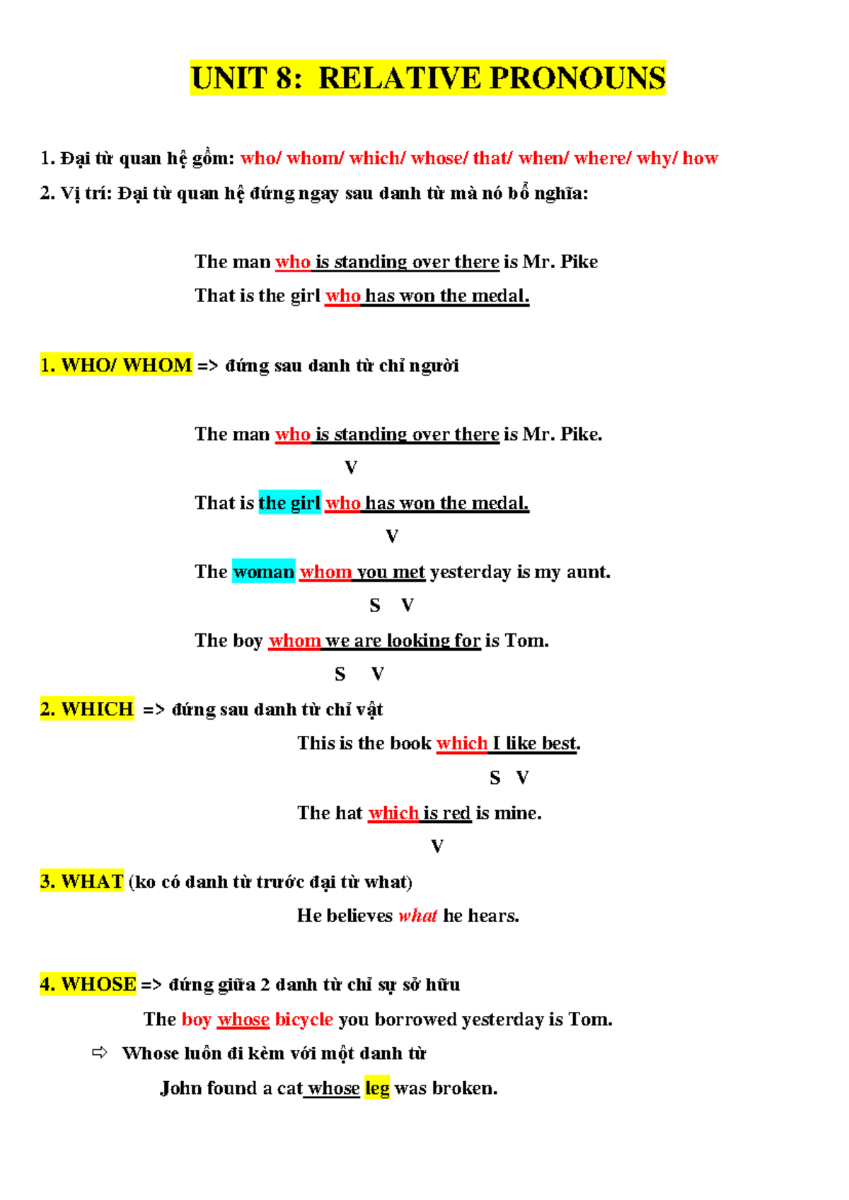 UNIT 8.P1: Grammar on Relative Pronouns and Clauses - Studocu
