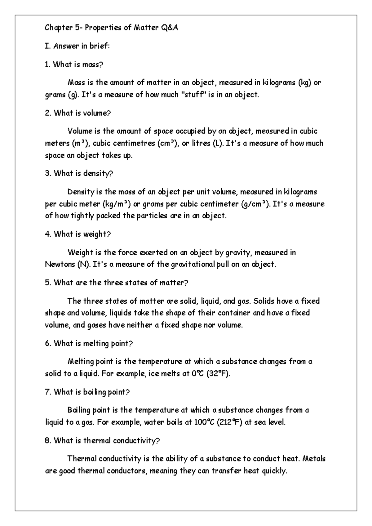 Chapter 5: Properties of Matter Overview and Key Concepts - Studocu