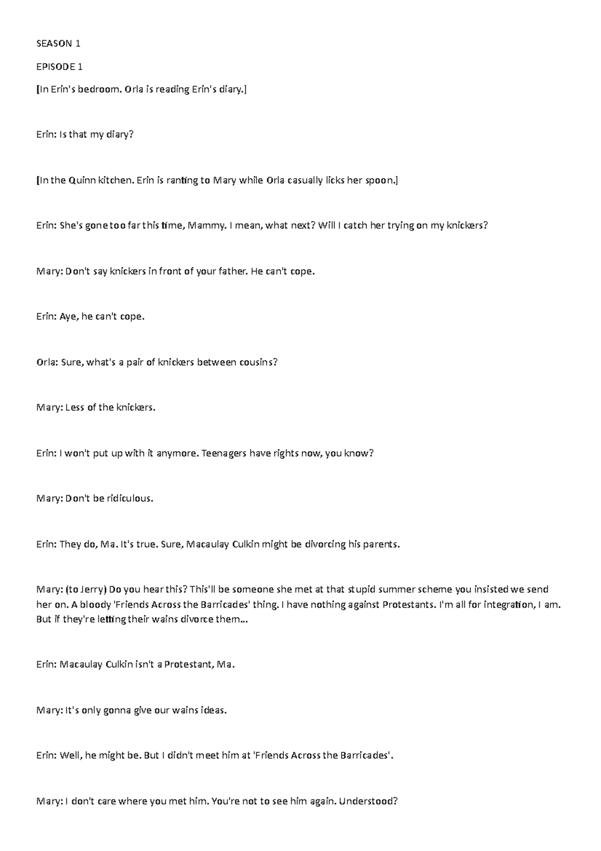 Derry Girls Season 1 Episode 1 Script Analysis and Review - Studocu