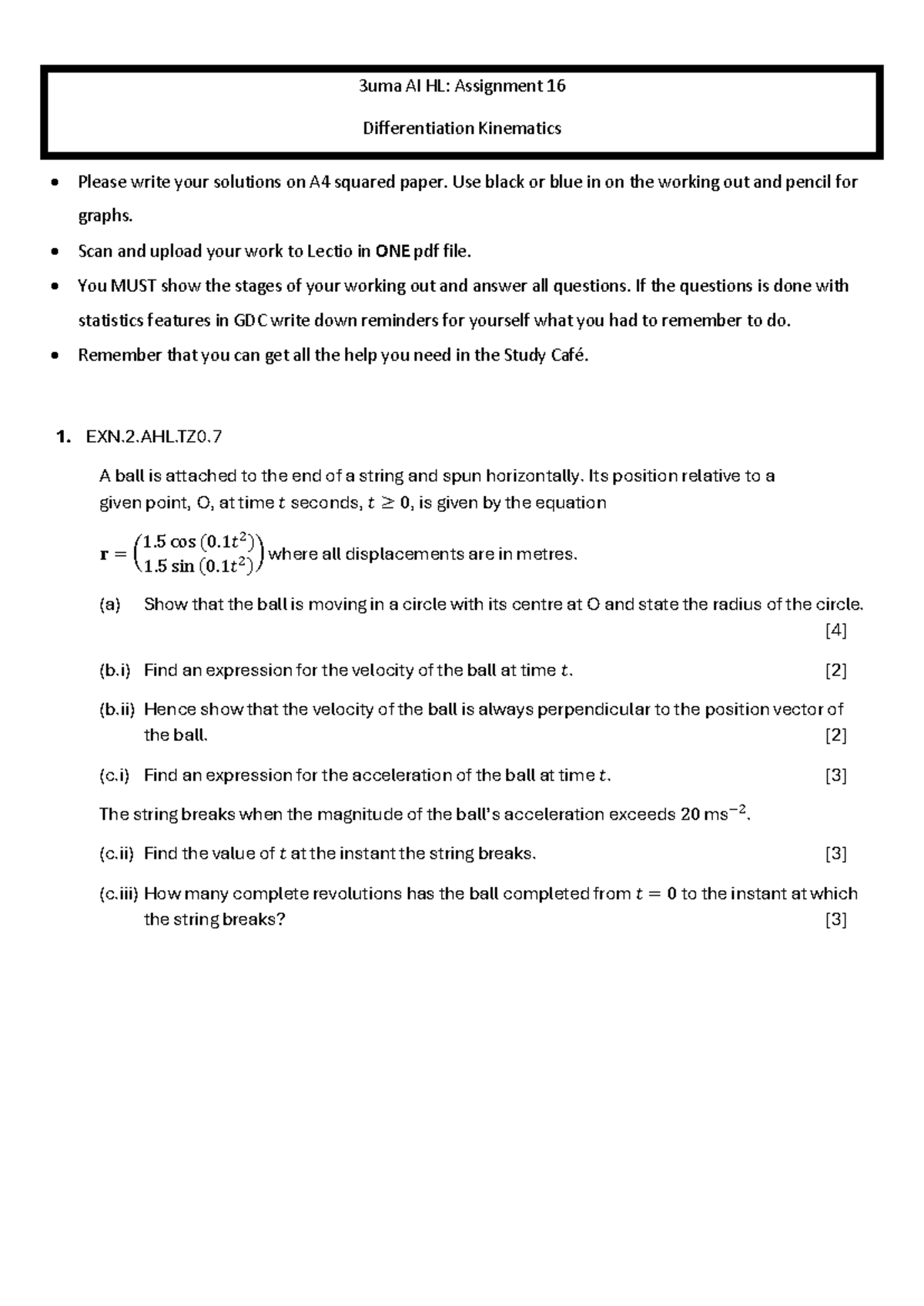 3uma AI HL: Assignment 16 Kinematics & Differentiation Solutions - Studocu
