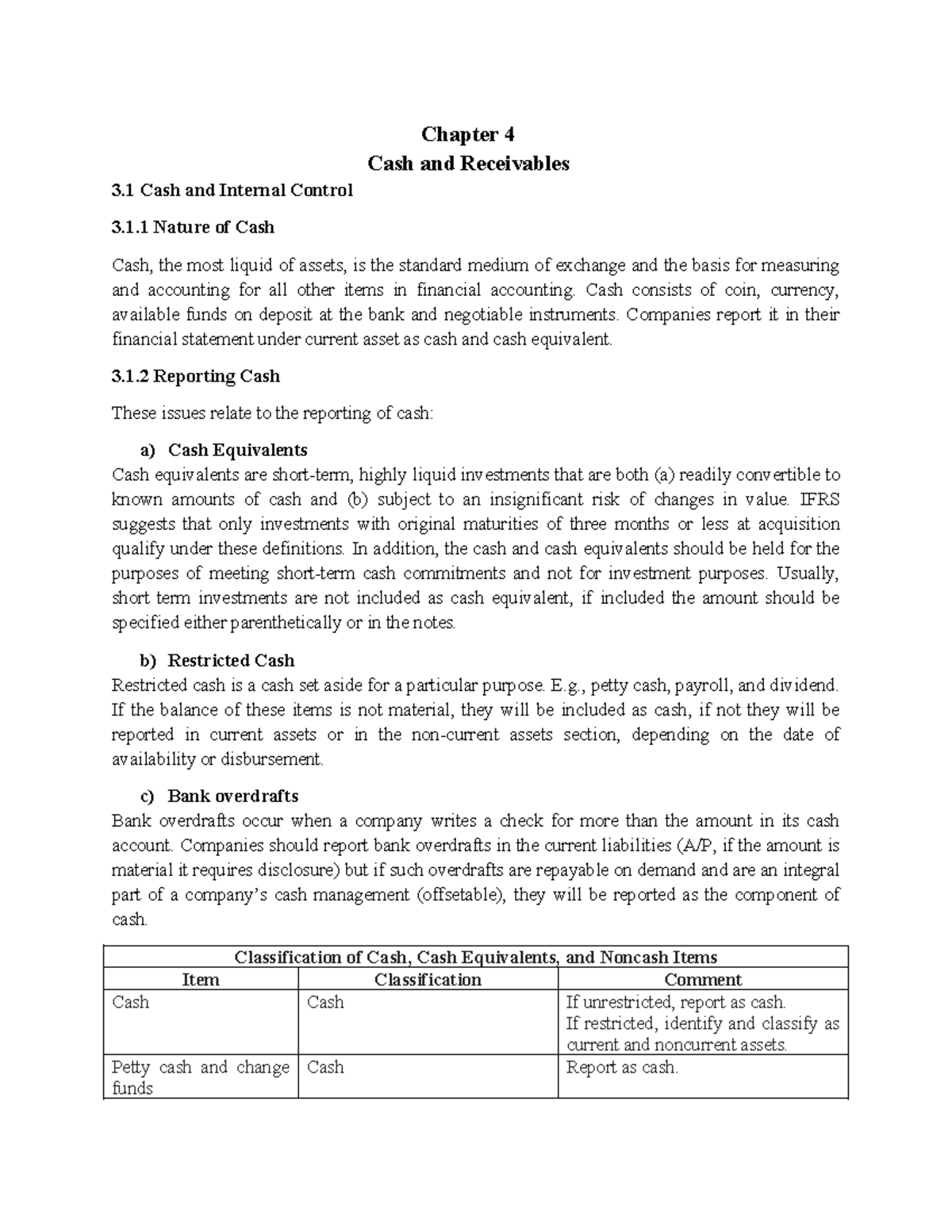 IFA 3.1 Cash and Internal Control: Overview of Cash & Receivables - Studocu