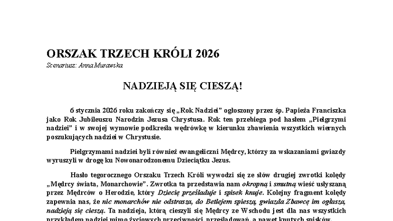 Scenariusz Orszaku Trzech Króli 2026 - Anna Murawska - Studocu